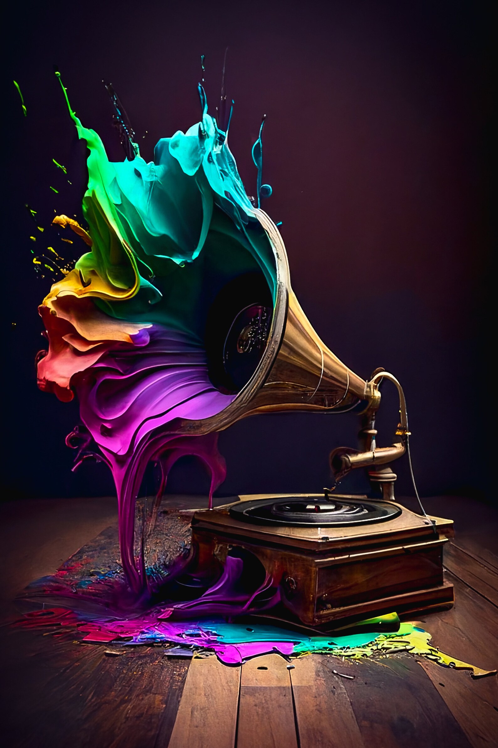 Vintage Phonograph With Splashes of Color of a Retro Vintage Phonograph ...