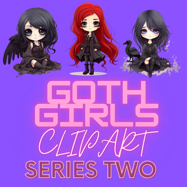 Goth Girls Clipart, Cartoon Gothic Girls, Clipart, 21 PNG Files, Series ...