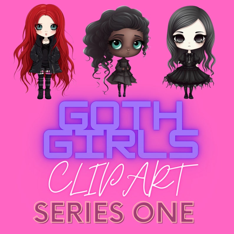 Goth Girls Clipart, Cartoon Gothic Girls, Clipart, 21 PNG Files, Series ...