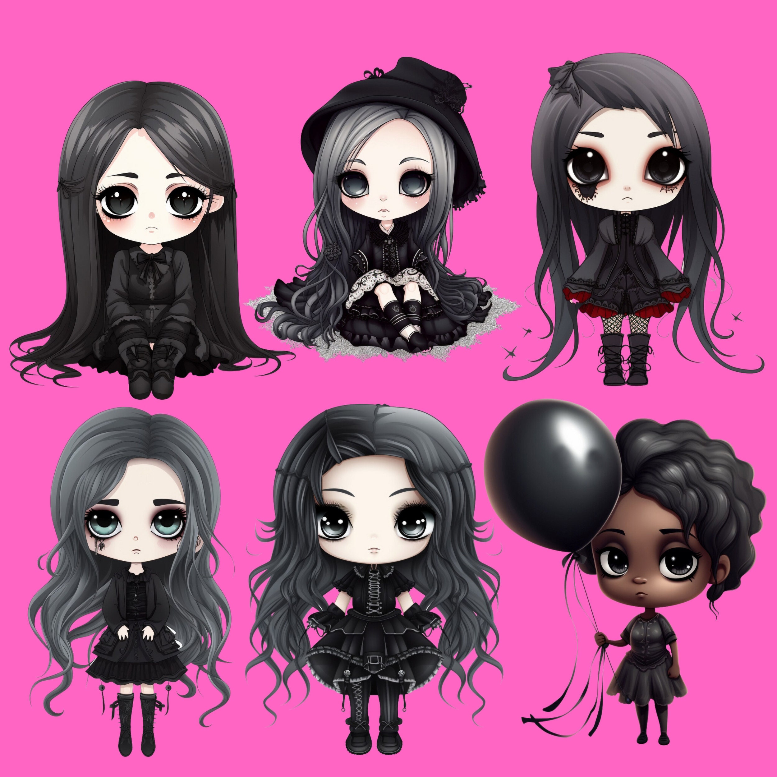 Goth Girls Clipart, Cartoon Gothic Girls, Clipart, 21 PNG Files, Series ...