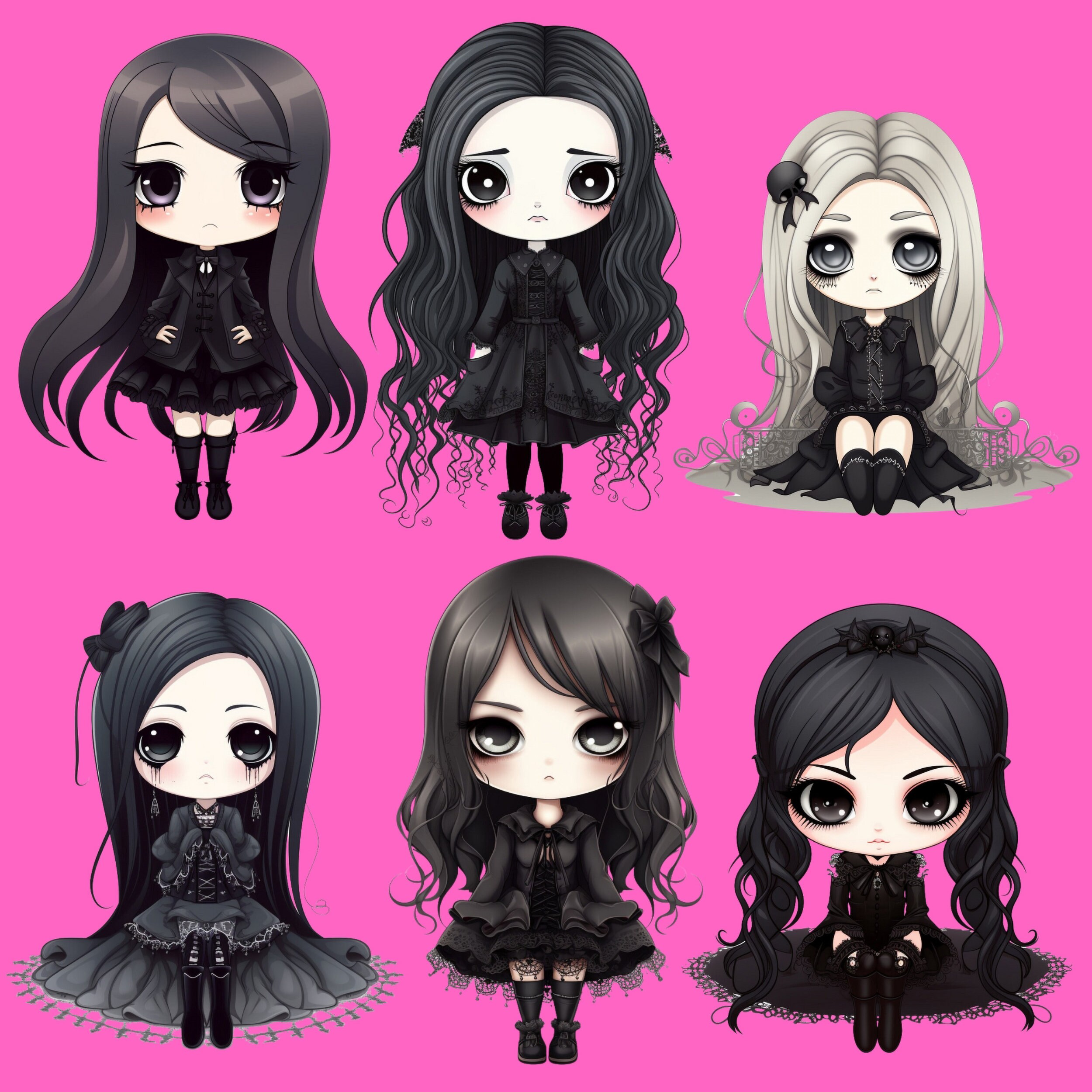 Goth Girls Clipart, Cartoon Gothic Girls, Clipart, 21 PNG Files, Series ...