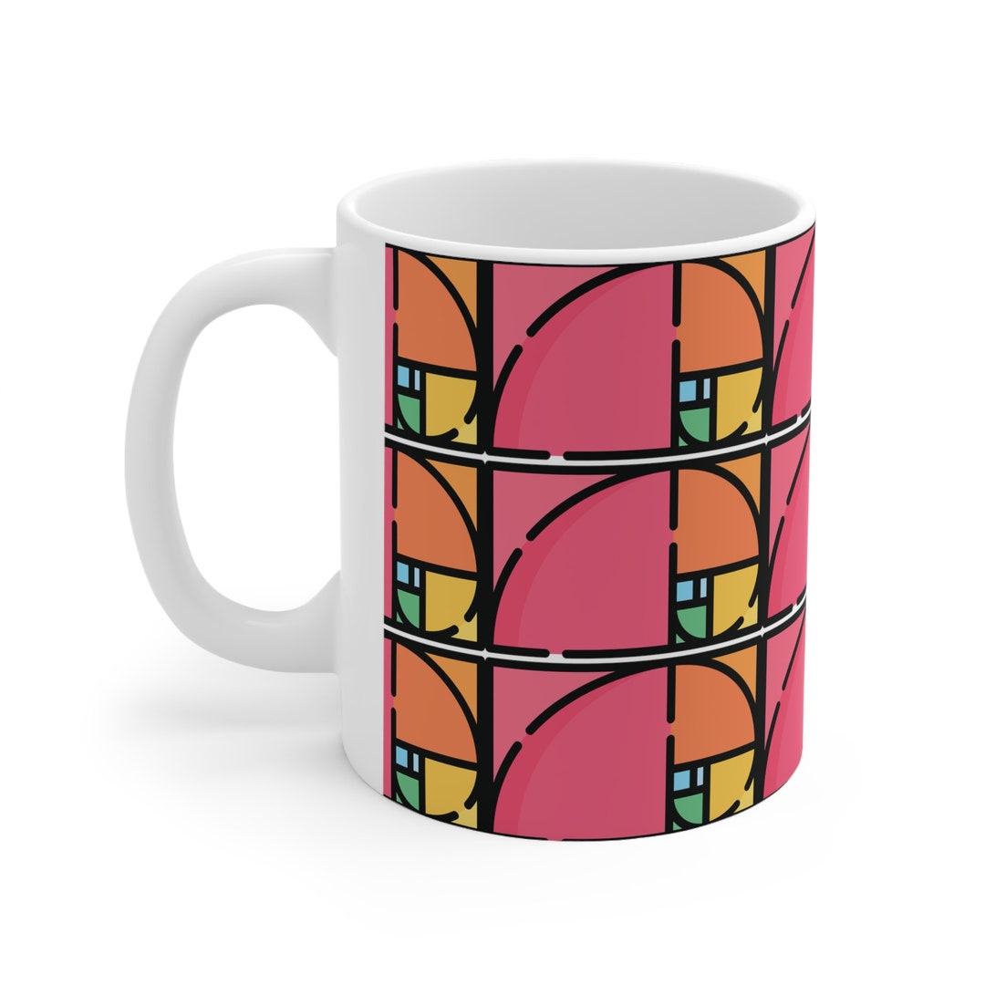 Colorful Fibonacci Sequence Sacred Geometry Flower of Life Spiral Mandala 11oz White Ceramic ...