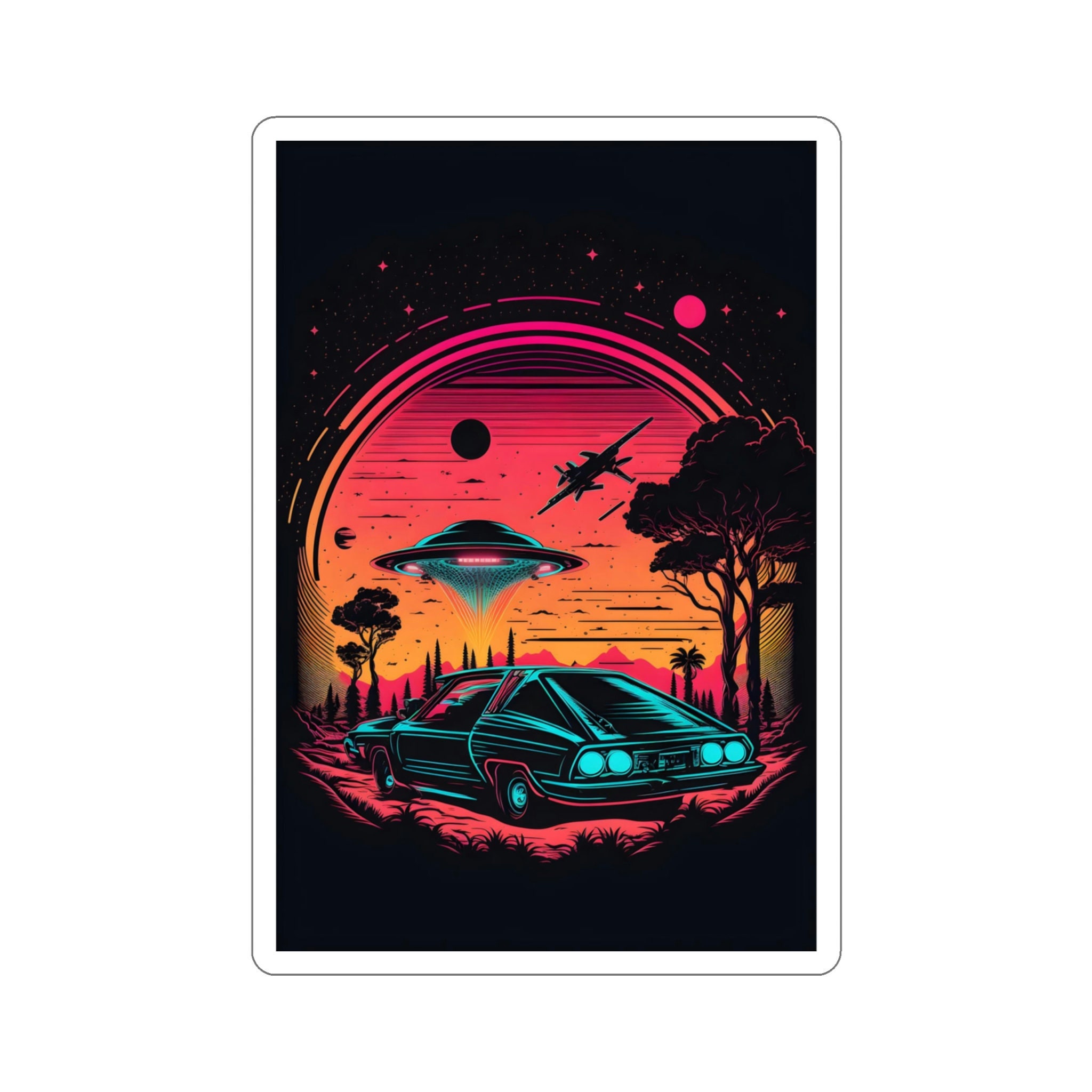 Vaporwave UFO Alien Abduction Sticker, Laptop Sticker, Water Bottle ...