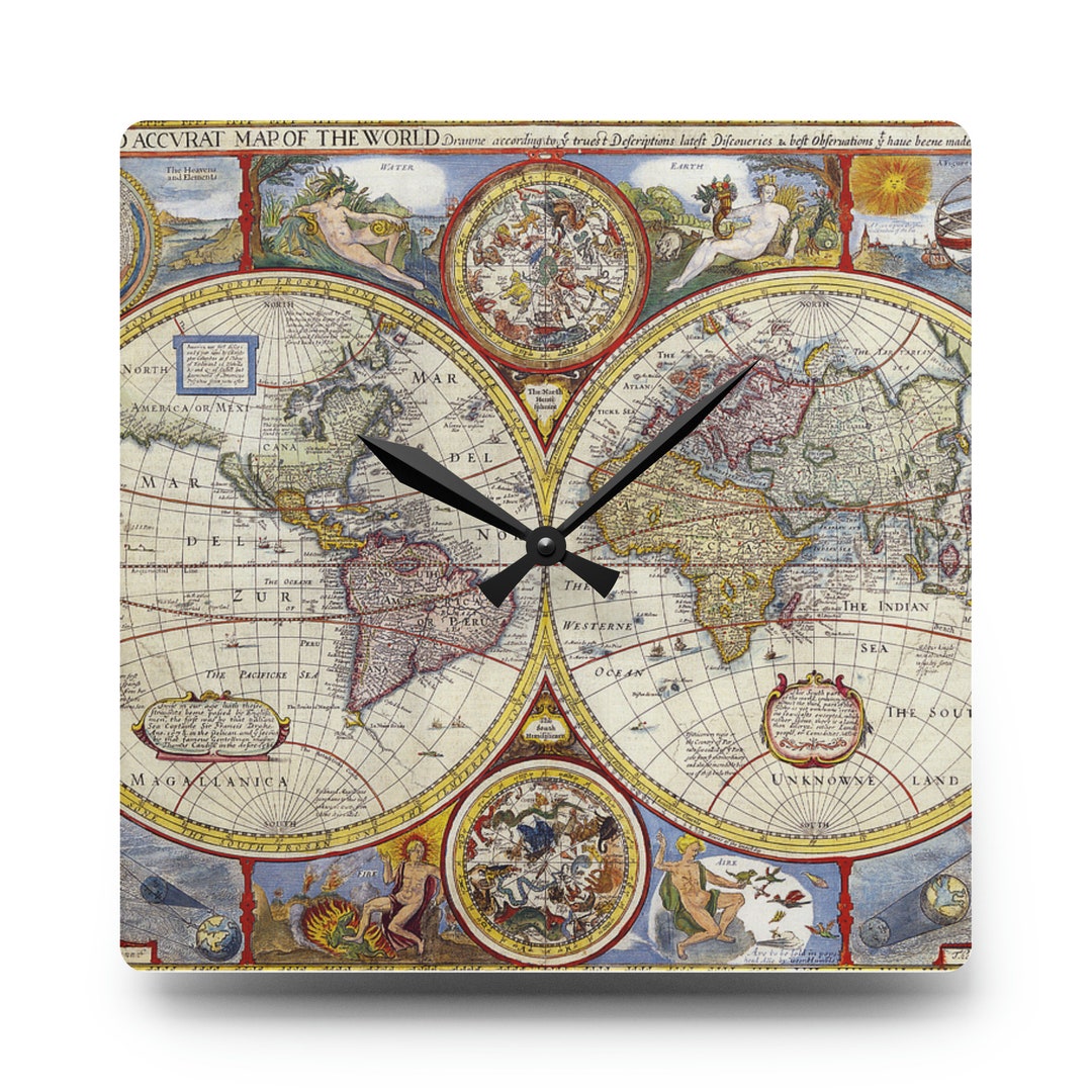 Old Vintage Atlas World Map Cartography Aesthetic Round and Square Wall ...