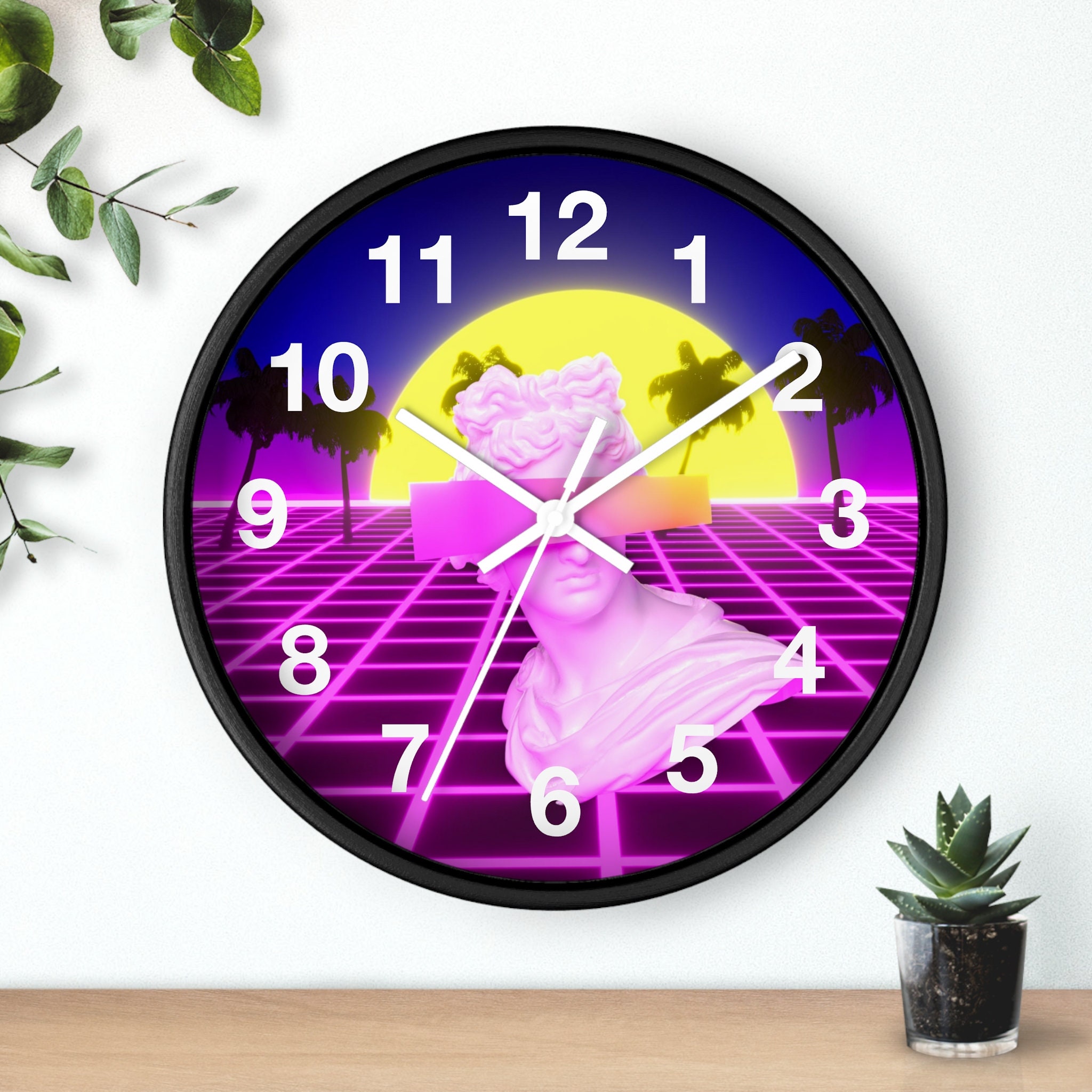 Aesthetic Vaporwave Synthwave Palm Trees Futuristic Sunset Grid Wall ...
