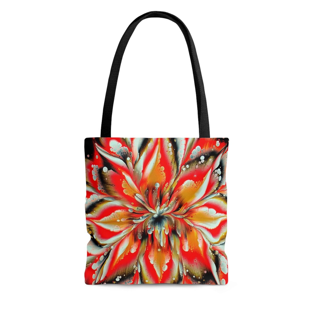 Psychedelic Floral Tote Bag: Trippy Red Orange Flower - Etsy