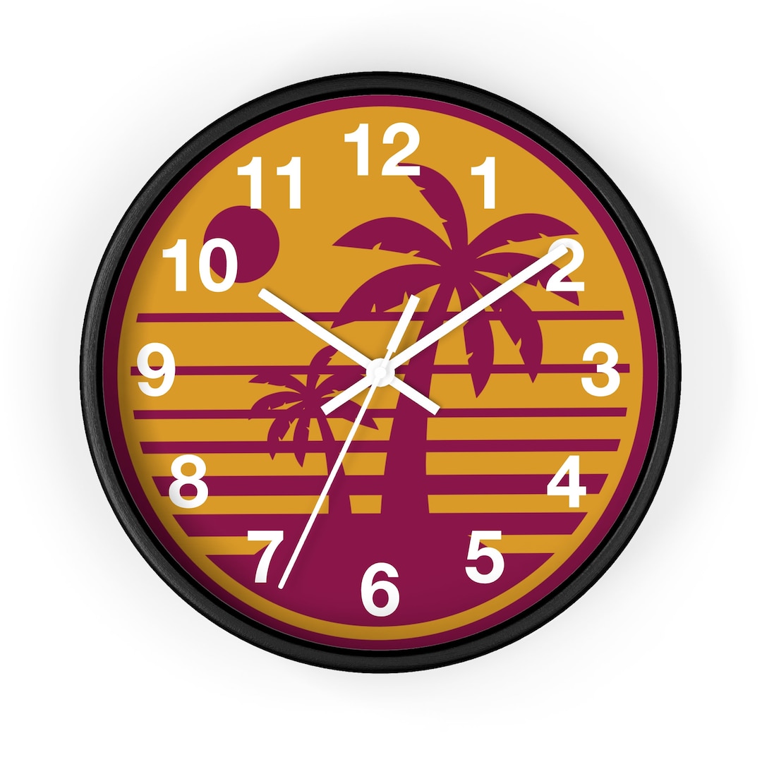 Chill Retro Good Vibes Palm Tree Beach Life Sunset Orange Round Wall ...
