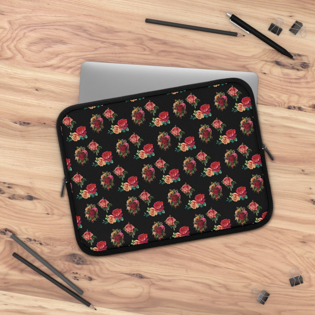 Cute Aestehtic Red Rose Floral Flower Pattern Laptop Sleeve, Computer ...