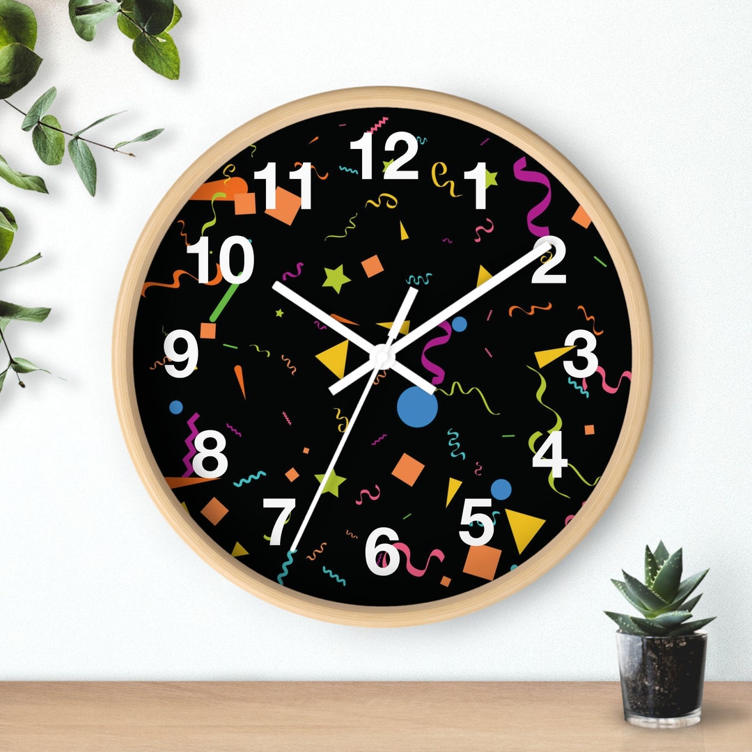 Retro Confetti 80s 90s Geometric Pattern Nostalgic 10" Clock Aesthetic ...