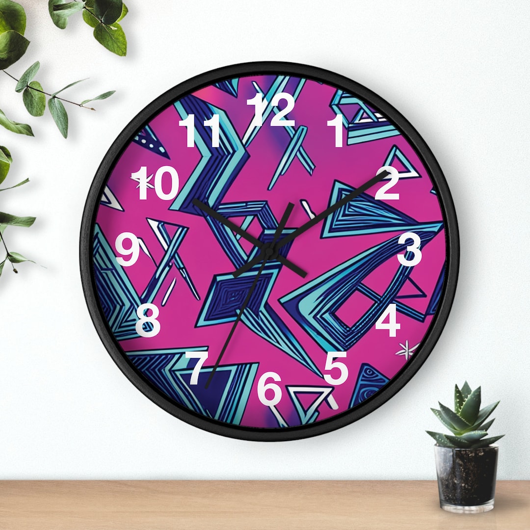 Trippy Retro Pattern 10" Clock Aesthetic Wall Art Hanging Home Office ...