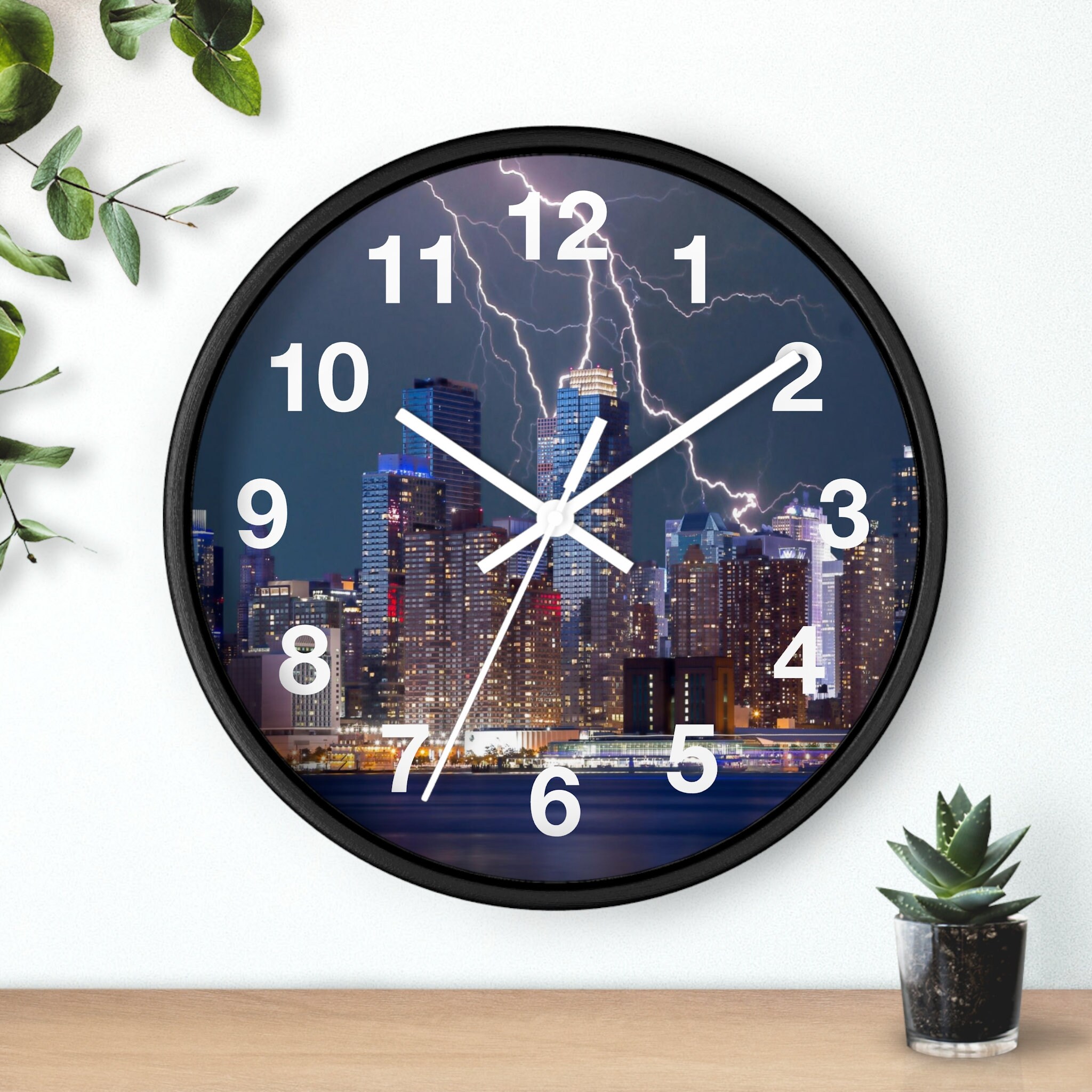 Night Time Lightning City Skyline Wall Clock, Office Wall Clock, Wall ...