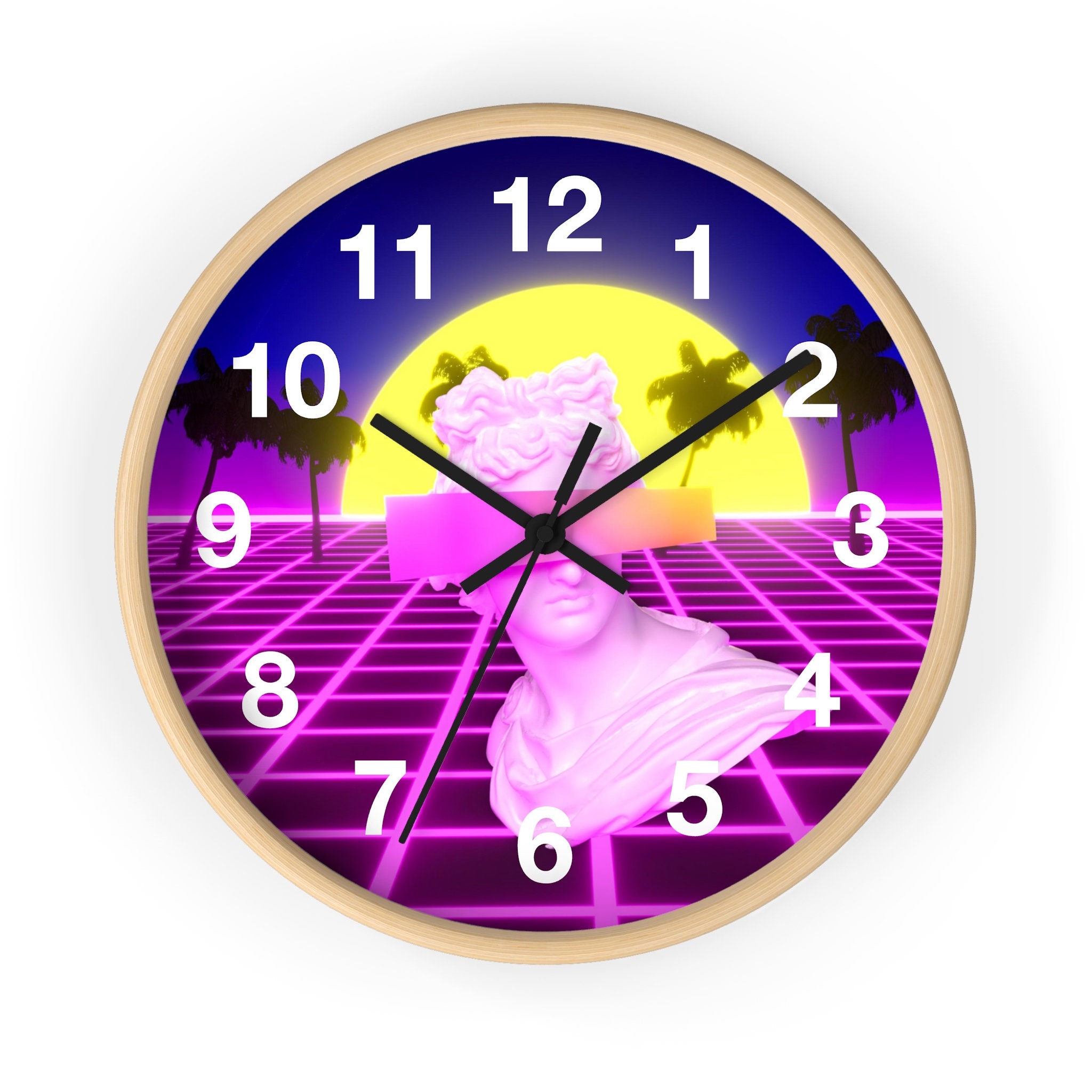 Aesthetic Vaporwave Synthwave Palm Trees Futuristic Sunset Grid Wall ...