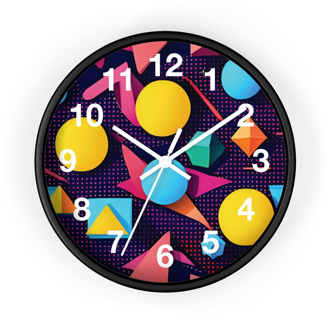 AI Inspired Retro 80s 90s Geometric Pattern Nostalgic 10" Clock ...