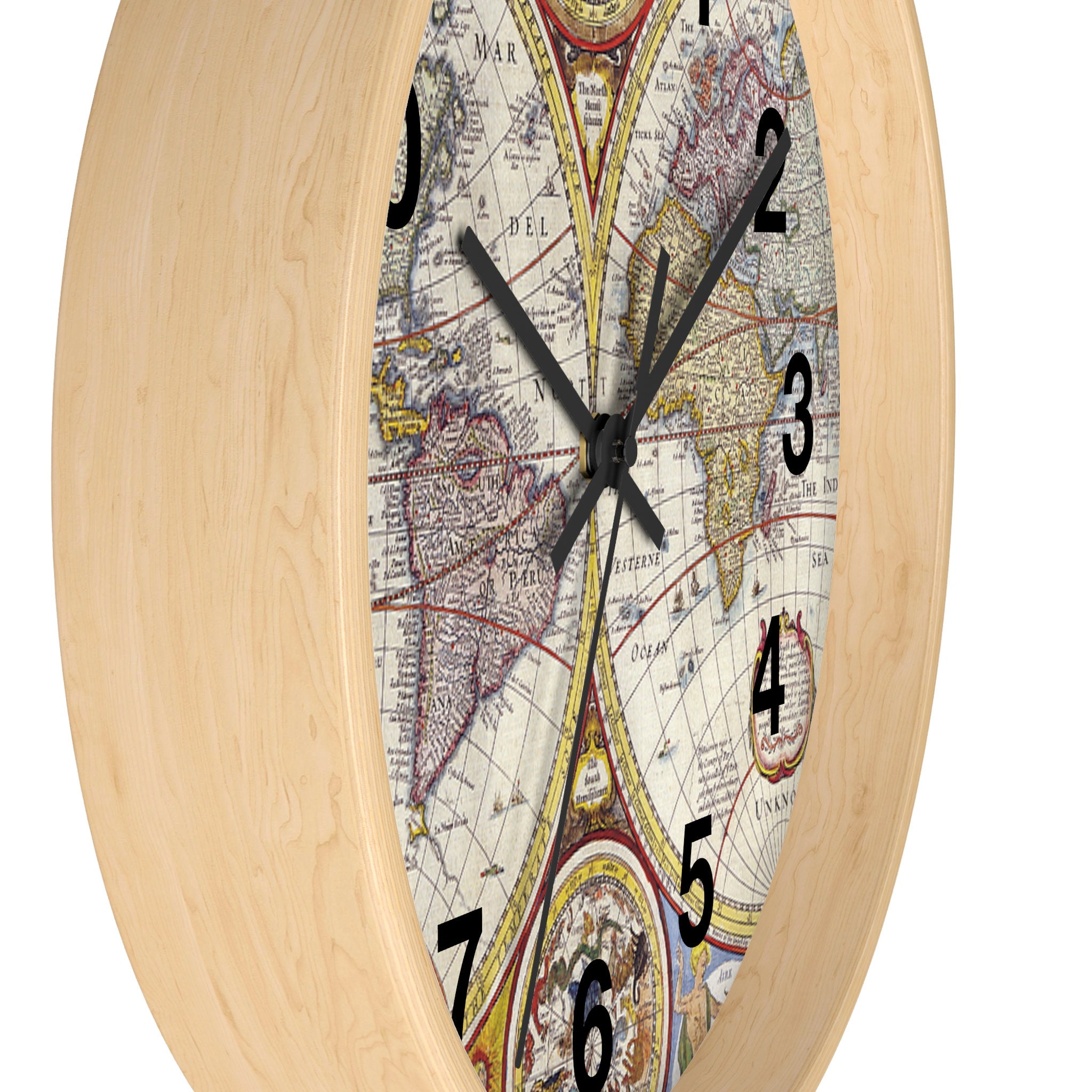 Old Vintage Atlas World Map Cartography Wall Art Hanging Clock Home ...