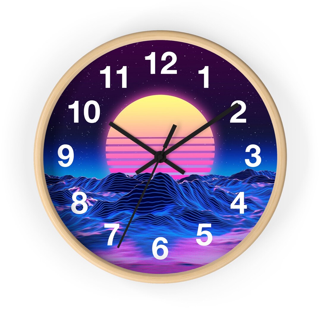 Retro Synth Vapor Wave Cyber Punk Sunrise Sunset 10" Clock Aesthetic ...