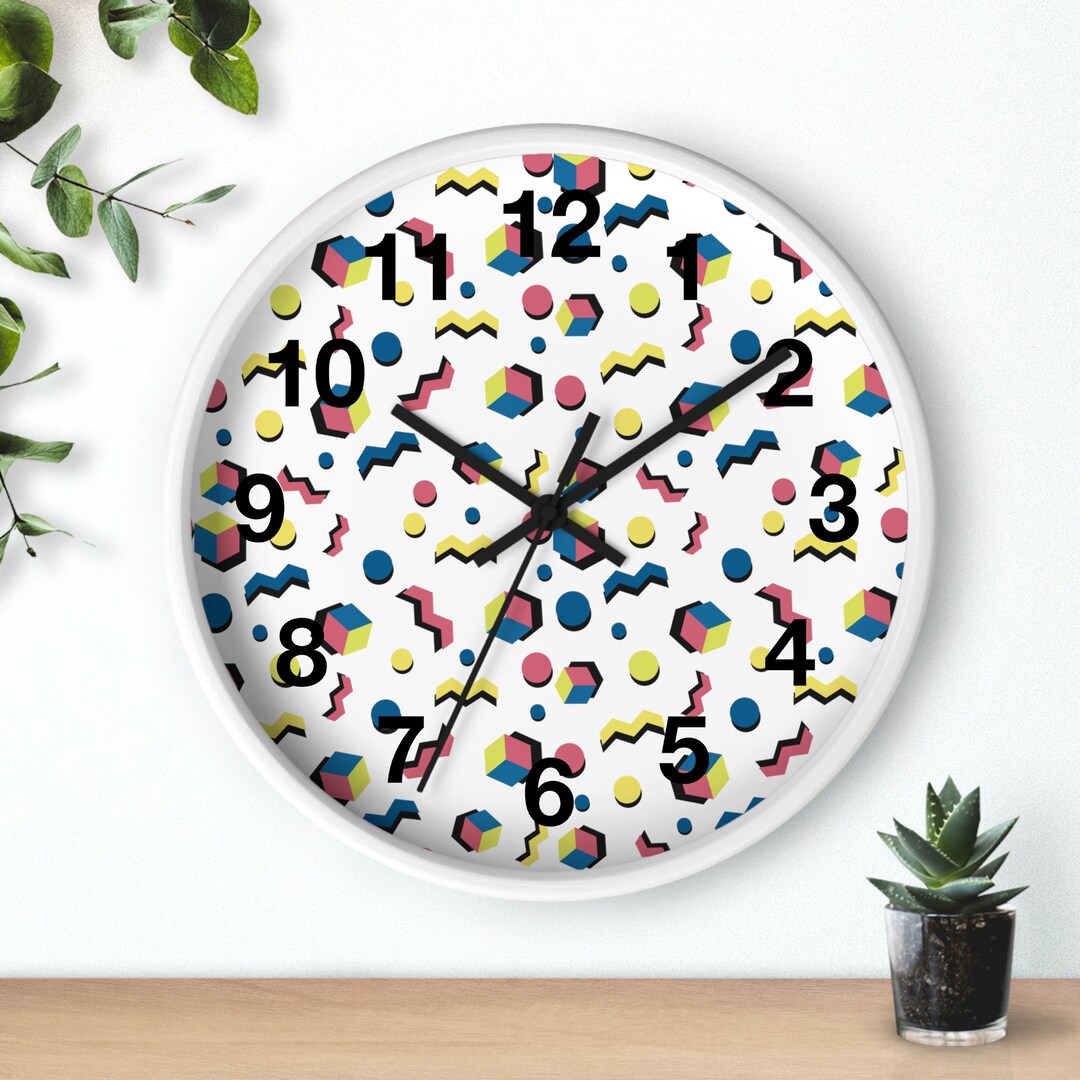 Retro Geometric 80s 90s Nostalgic Vibe 10" Inch Clock Aesthetic Wall ...