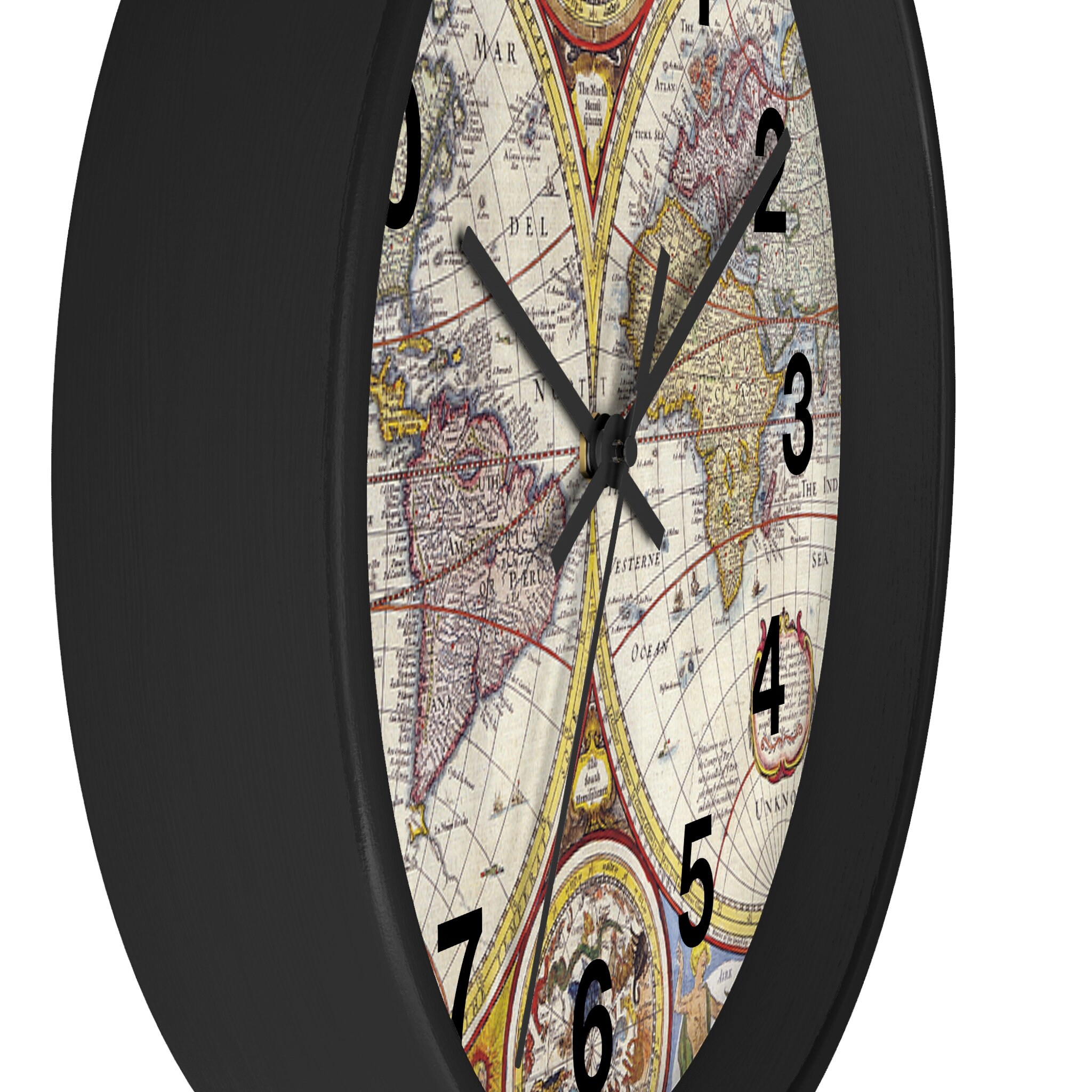 Old Vintage Atlas World Map Cartography Wall Art Hanging Clock Home ...