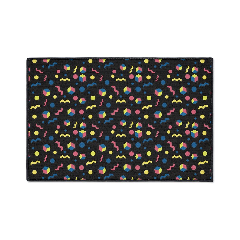 Retro Geometric Black 80s 90s Nostalgic Art Vibe Heavy Duty Floor Mat ...