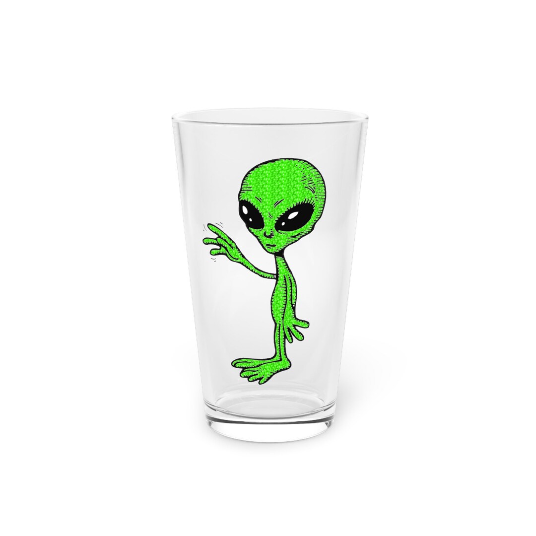 Peaceful Green Alien UFO UAP Outer Space Glass Cosmic Good Vibes ...