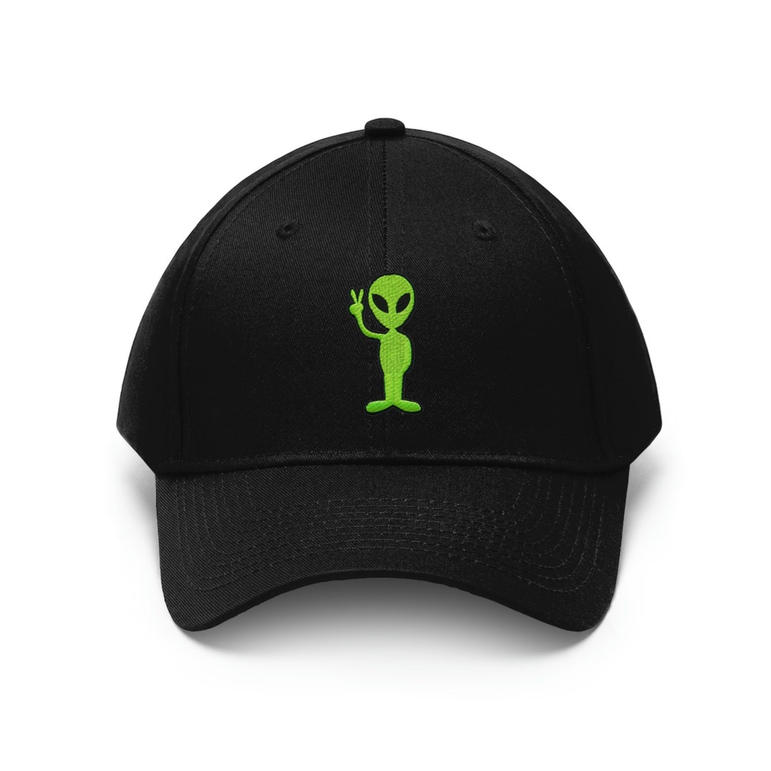 Peaceful Green Alien Embroidered Cute UFO Hat, Funny Outer Space Alien ...