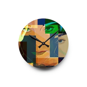 Pop Art Boho Chic Minimal Vintage Womens Face Acrylic Round and Square ...