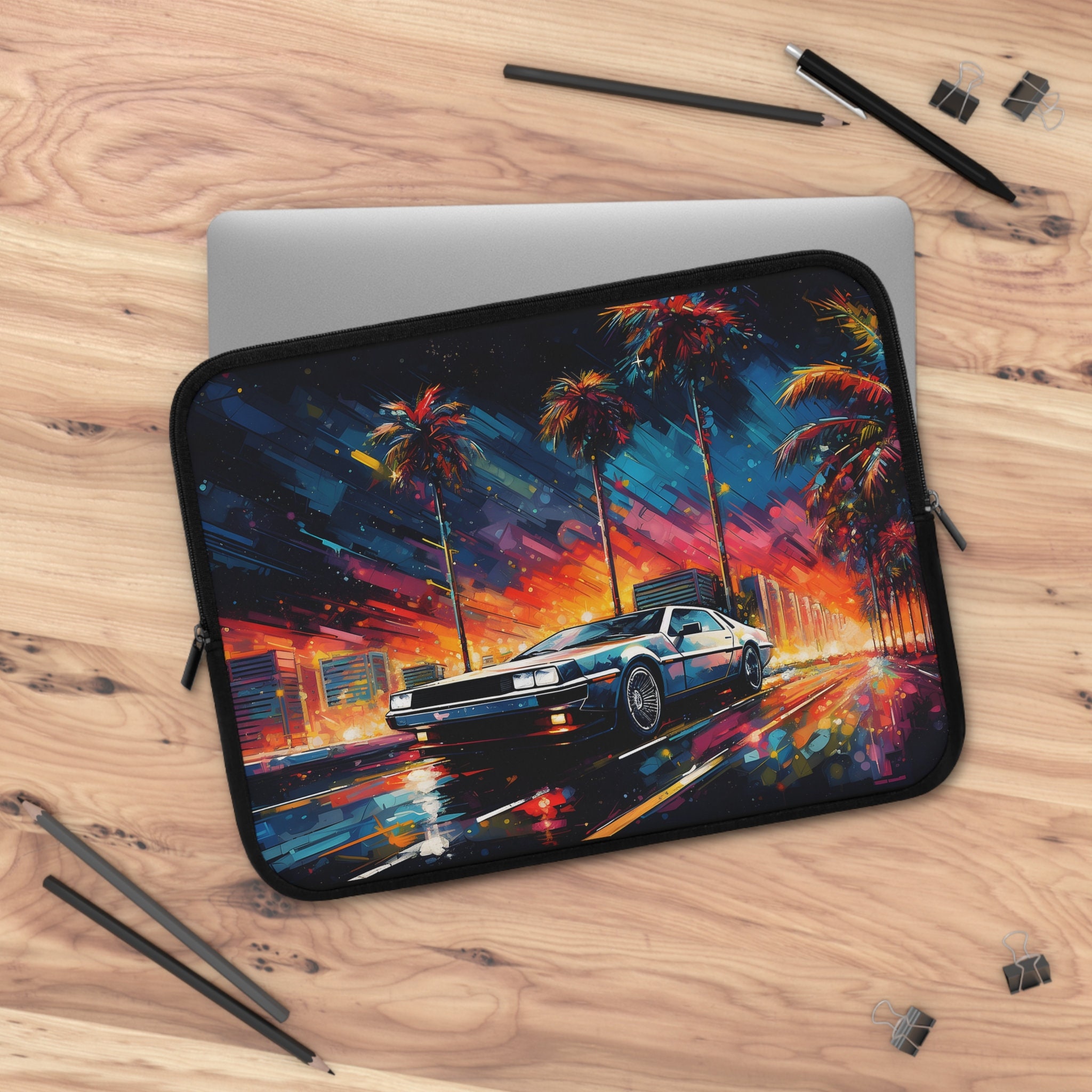Retro Race Car Delorean Vapor Wave Synthwave Cyberpunk Laptop Sleeve ...