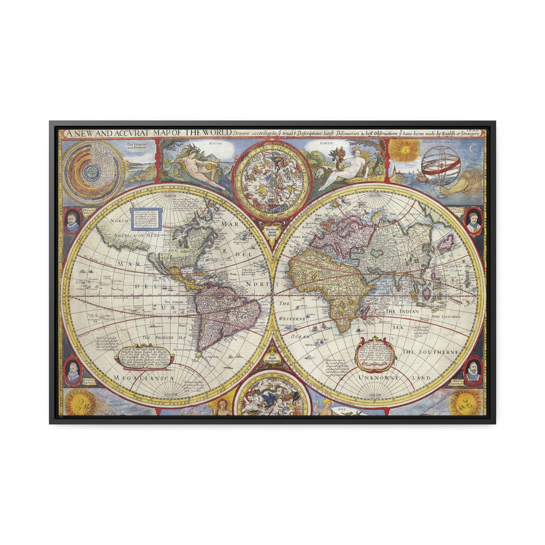 Vintage Old World Canvas, Framed Atlas Canvas, Home Decor, Office Decor ...