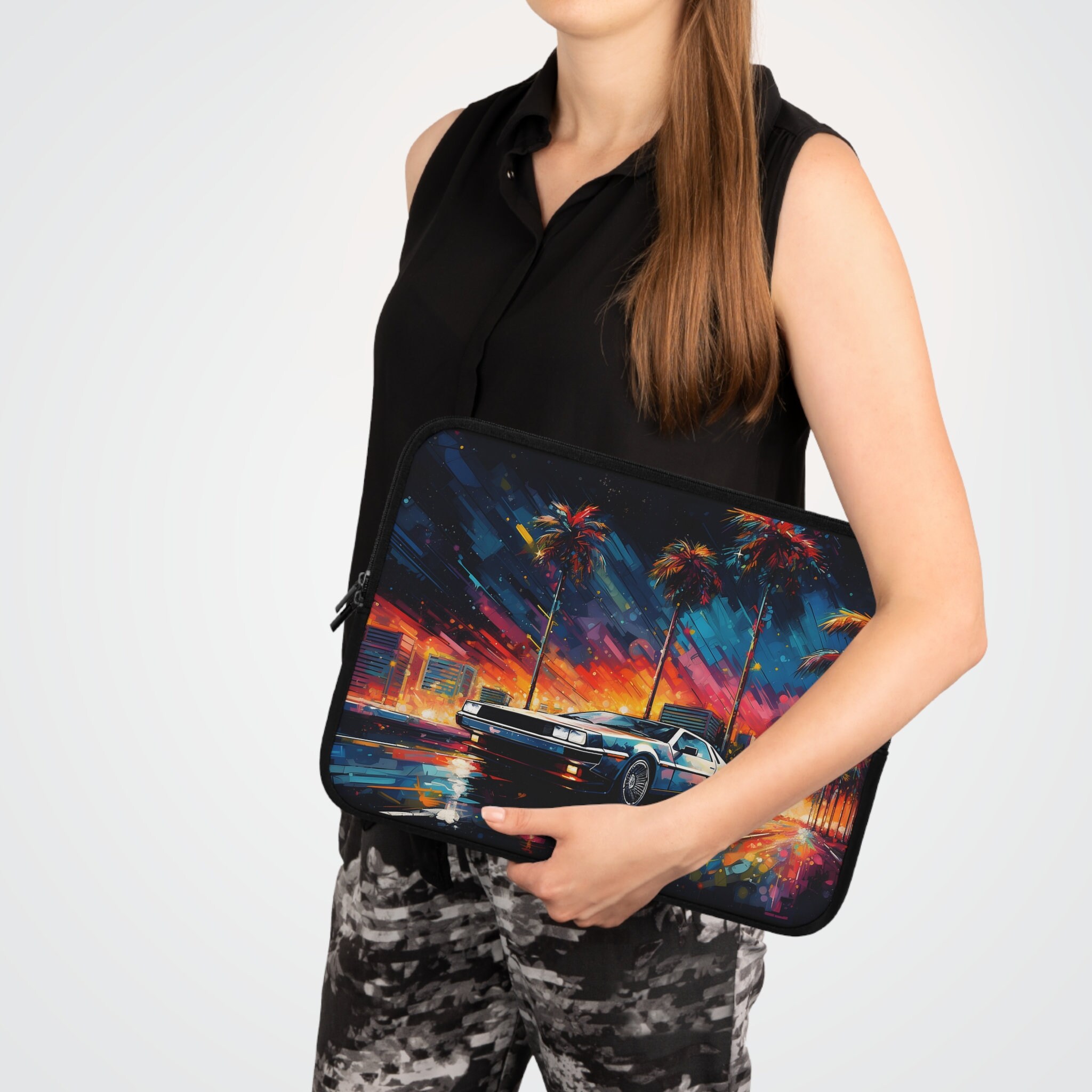 Retro Race Car Delorean Vapor Wave Synthwave Cyberpunk Laptop Sleeve ...