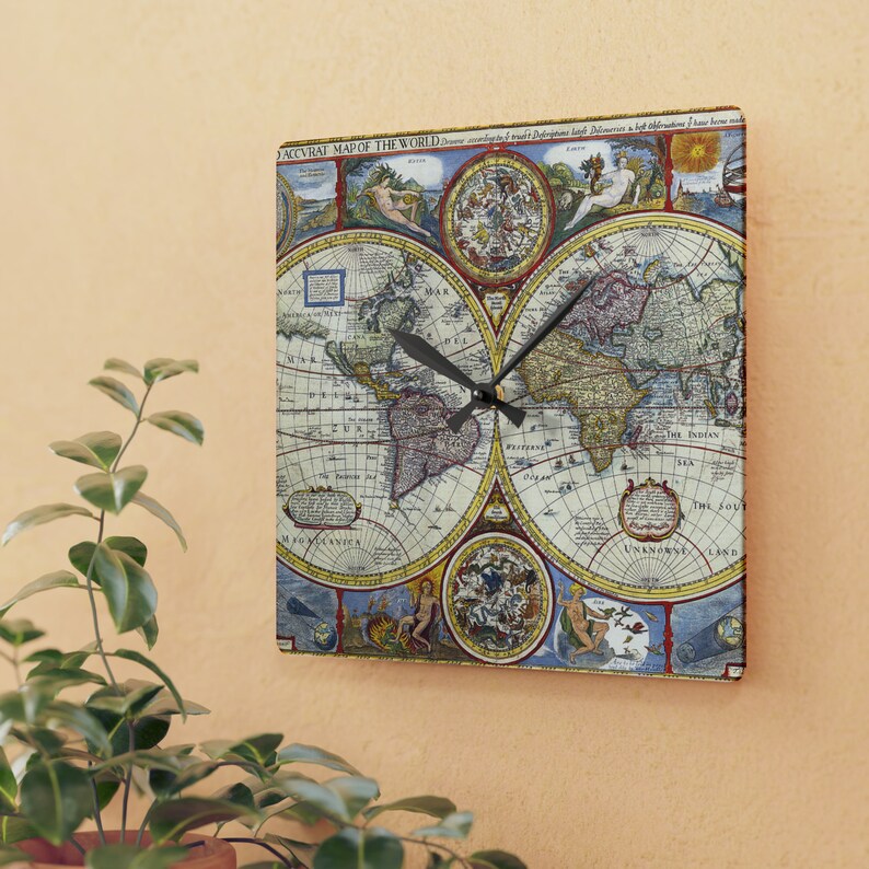Old Vintage Atlas World Map Cartography Aesthetic Round and Square Wall ...