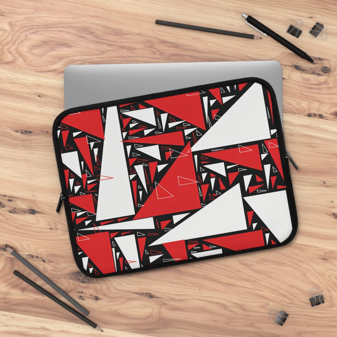 Trendy Red White Black Modern Art Geometric Abstract Triangular Laptop ...