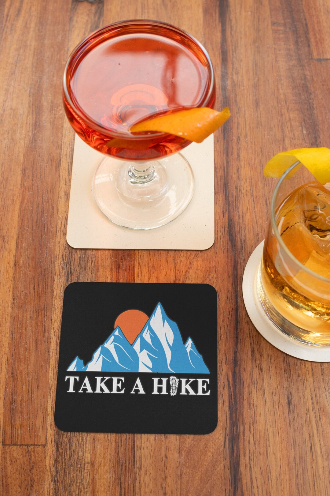 Take A Hike | Mountain Sunset Coaster Set | 4pk - Etsy