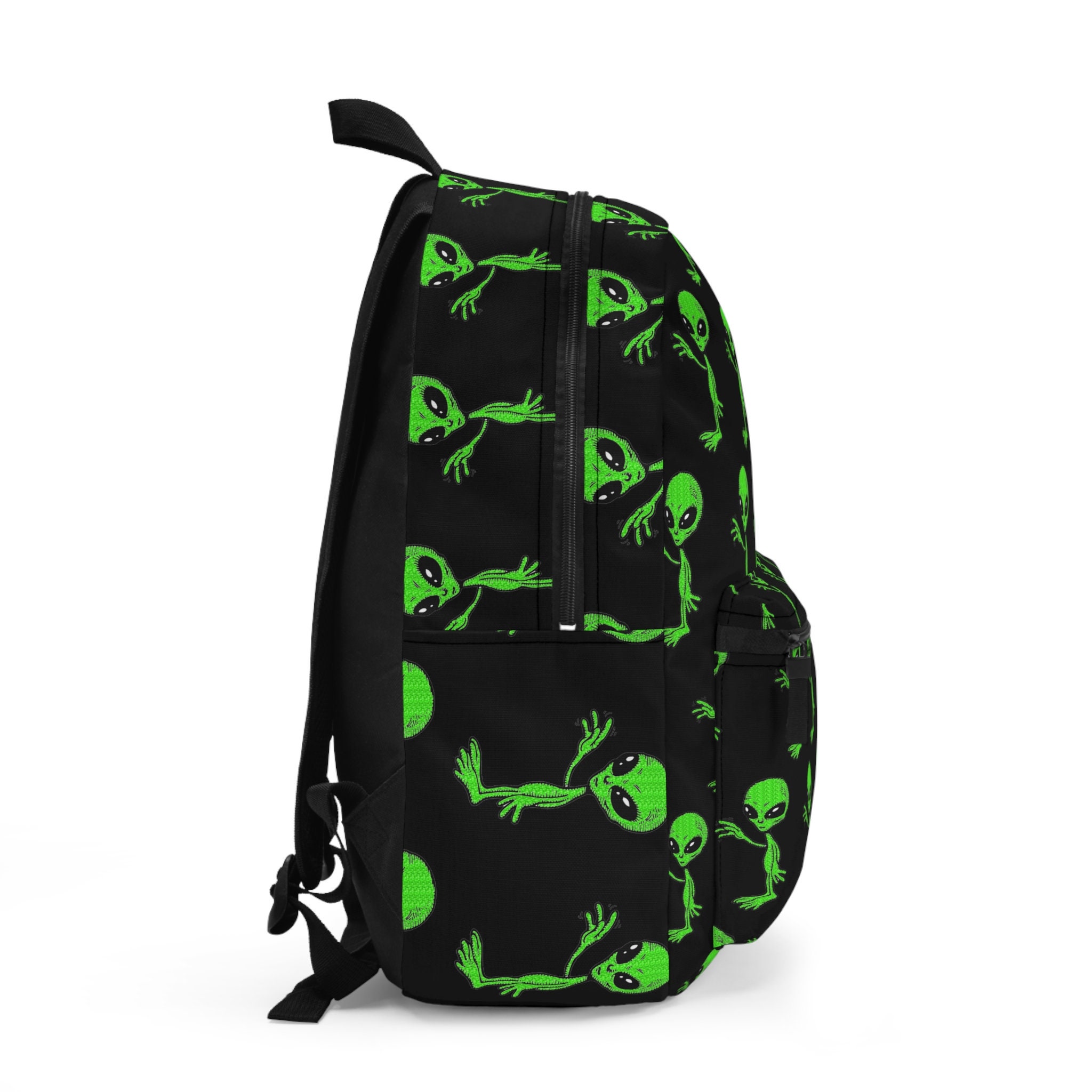 Friendly Green Waving Alien UFO Outer Space Pattern Backpack Bookbag ...