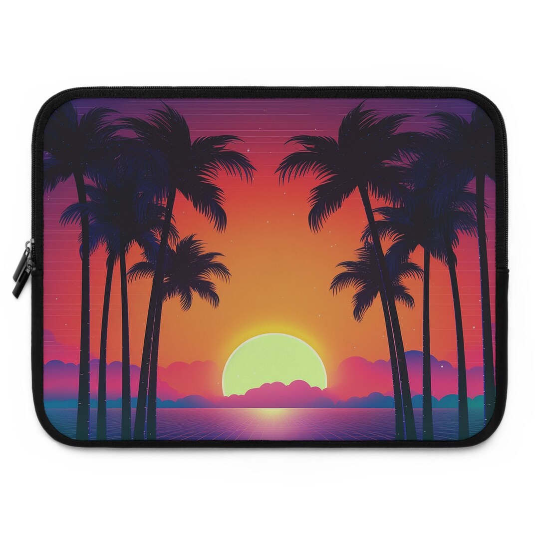 Retro Sunset Palm Trees Vaporwave Cyberpunk Synthwave Laptop Sleeve ...