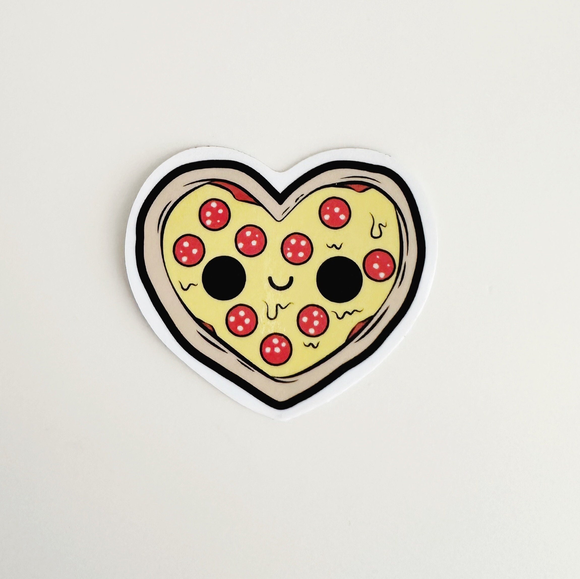 Kawaii Pizza Weatherproof Vinyl Decal Cute Pizza Smiley Face Heart ...
