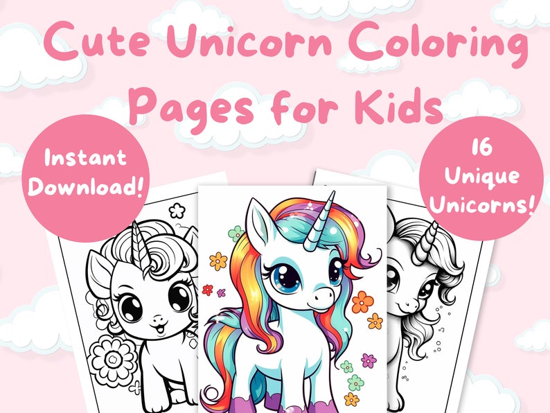 Cute Kawaii Unicorn Coloring Pages Instant Download 16 - Etsy