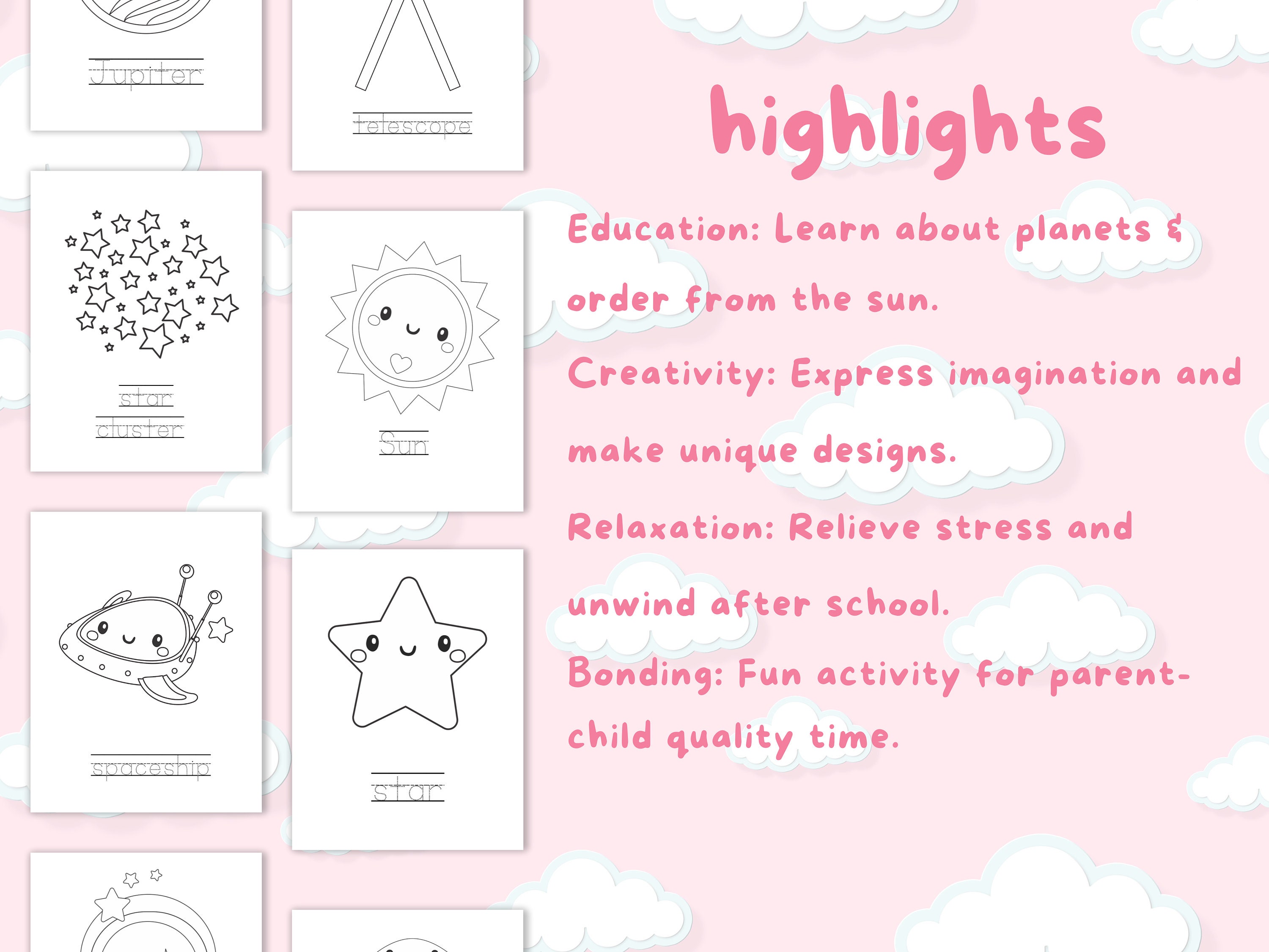 Space Solar System Theme PDF Coloring Worksheets for Kids and Early ...