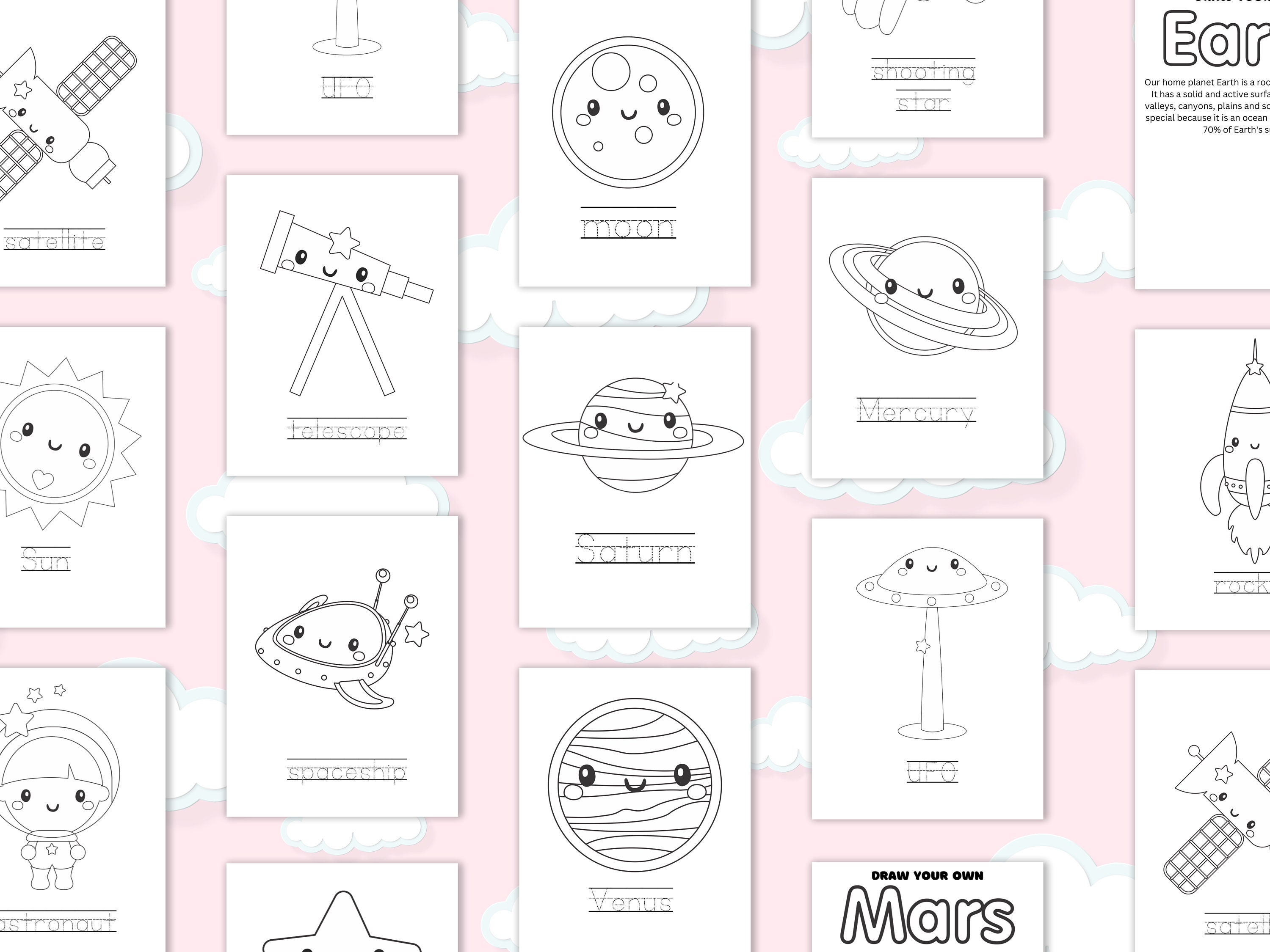Space Solar System Theme PDF Coloring Worksheets for Kids and Early ...