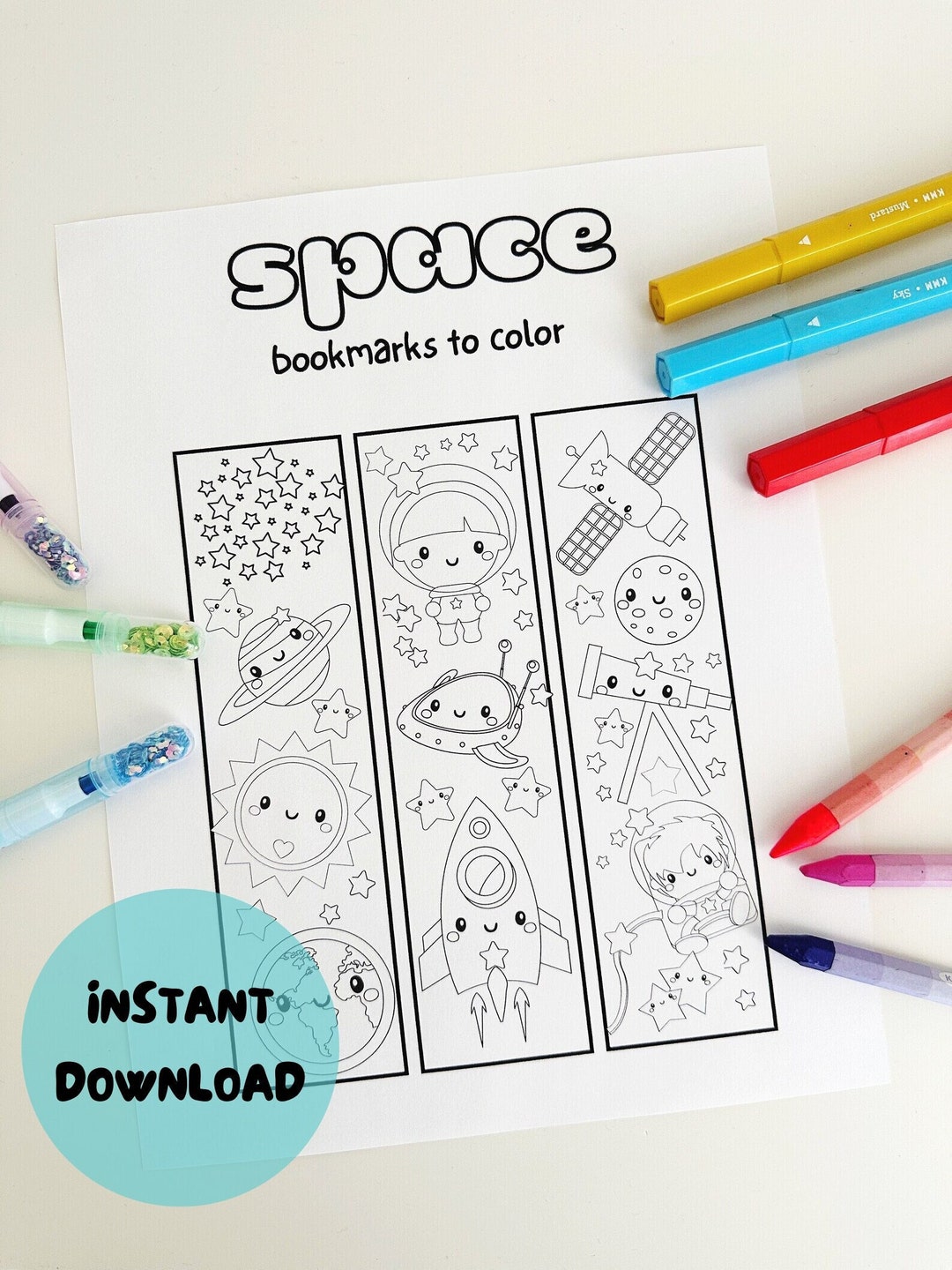 Digital Download Space Solar System Kids Students Bookmark to Color - Etsy