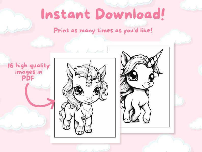 Cute Kawaii Unicorn Coloring Pages Instant Download 16 - Etsy