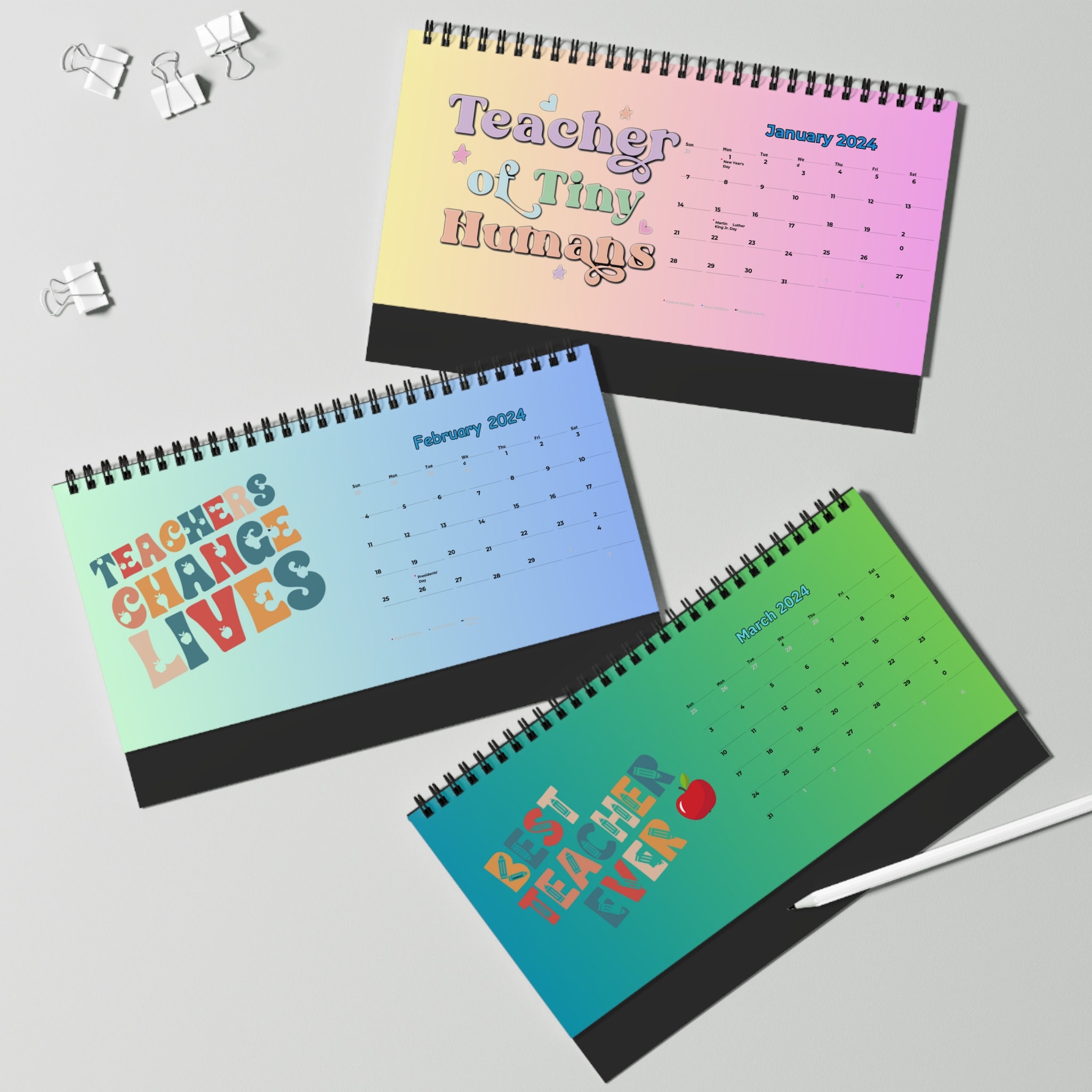 Desk Calendar, 2024 Calendar for Teacher, - Etsy