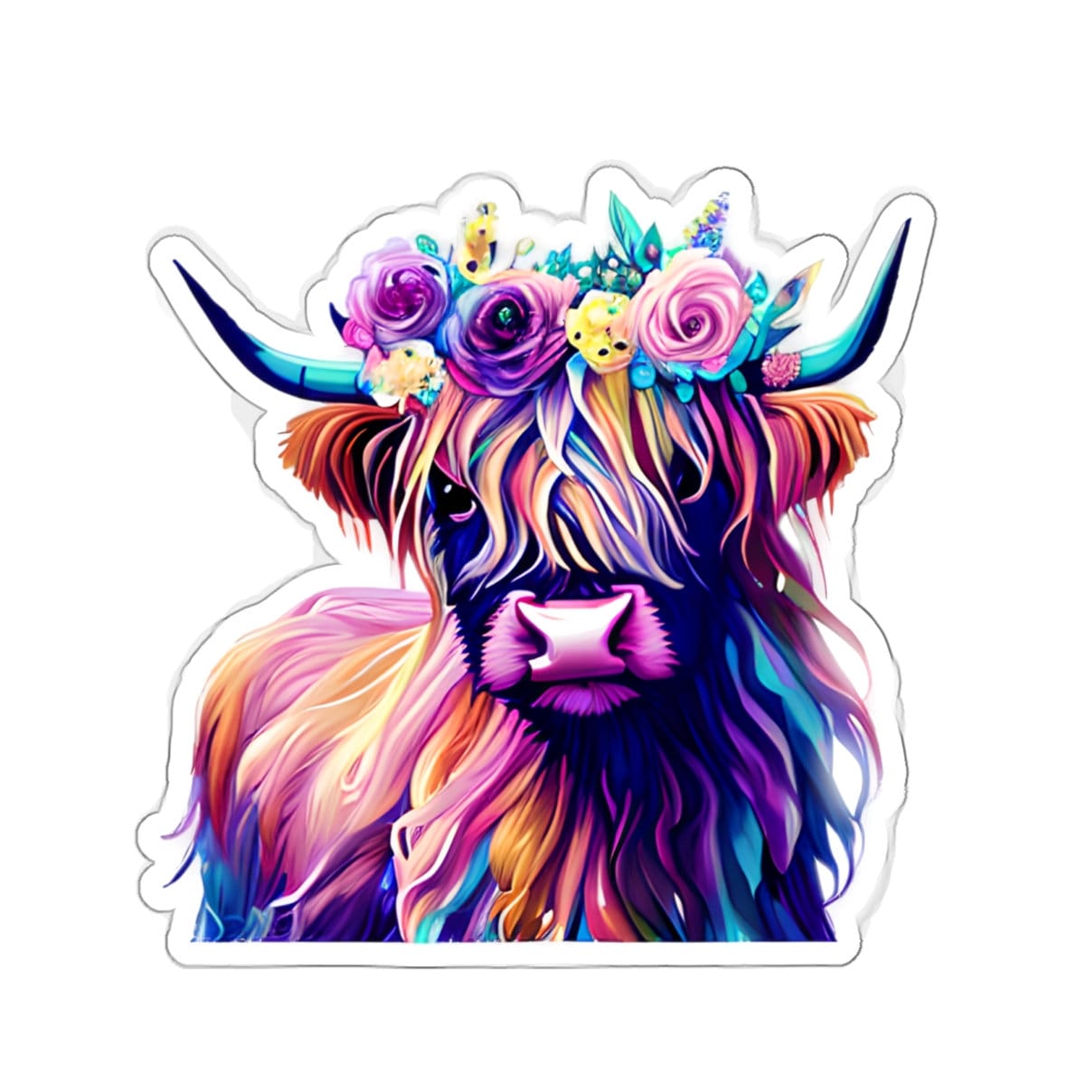 Kiss-cut Stickers, Baby Highland Cow With a Flower Crown - Etsy