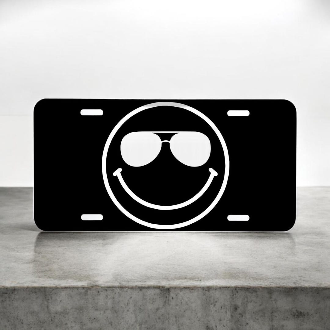 Smiley Happy Face With Sunglasses! Aluminum Laser Engraved Front ...