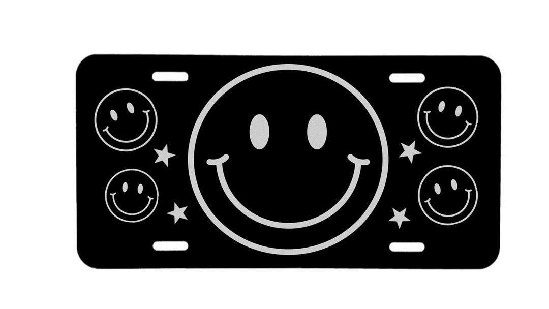 Smiley Happy Face With Stars!! Aluminum Laser Engraved Front License ...