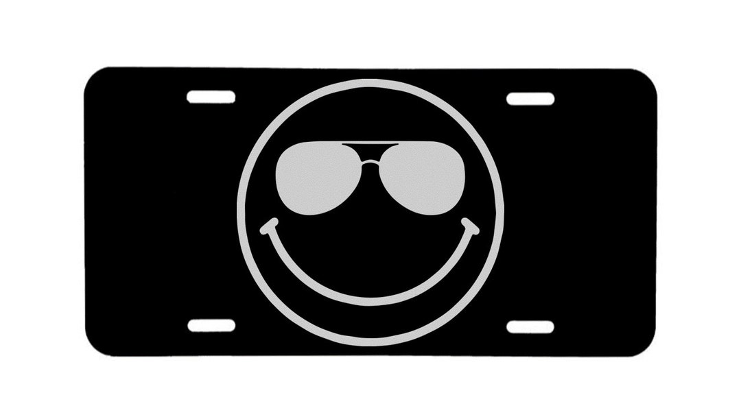 Smiley Happy Face With Sunglasses Aluminum Laser Engraved Front License ...