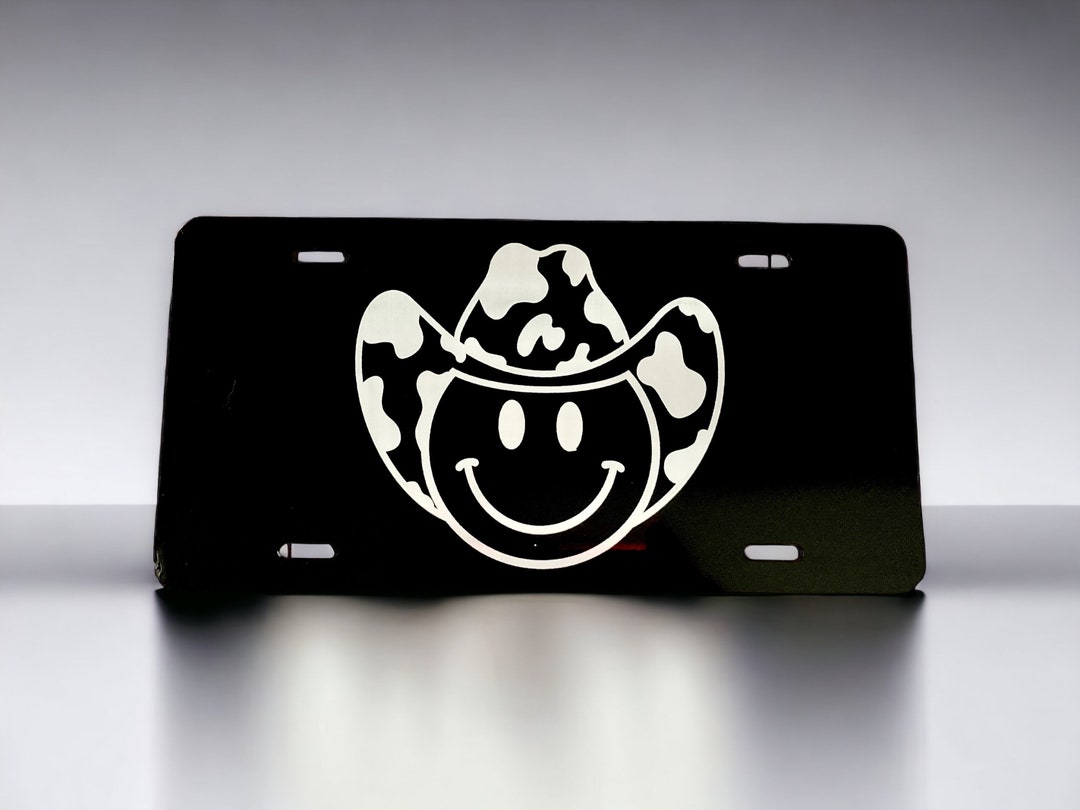 Cowboy Smiley Face! Aluminum Laser Engraved Front License Tag. Looks ...