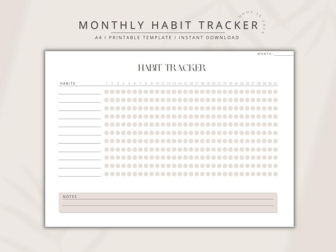 MONTHLY HABIT TRACKER I Printable I Instant Download I 31 Day Habit ...