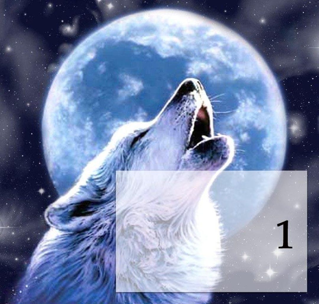 Fabric Panel Canvas Cotton Print Applique Antique Wolf Howling Moon ...