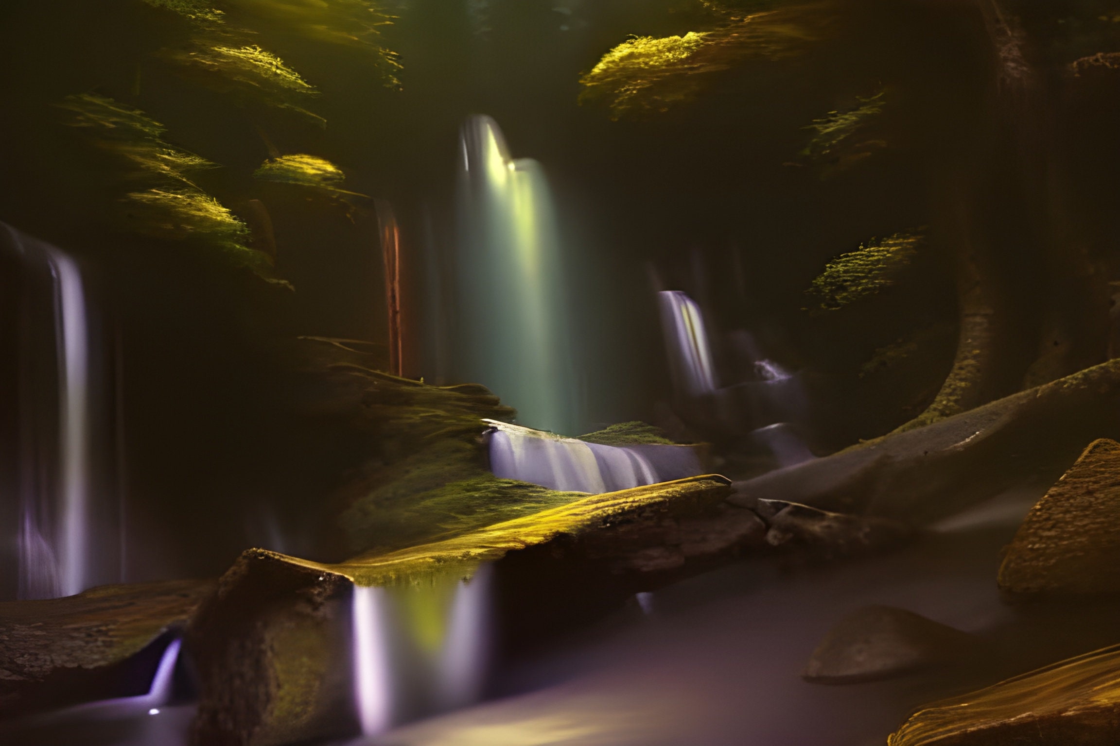 Layers of Waterfalls Digital Image for Wall Decor. A Pool Below a Three ...