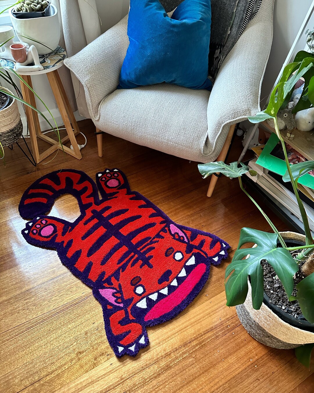Tiger Cartoon Rug, Handmade Tufted Woollen Rug, Maximalist Rug in ...
