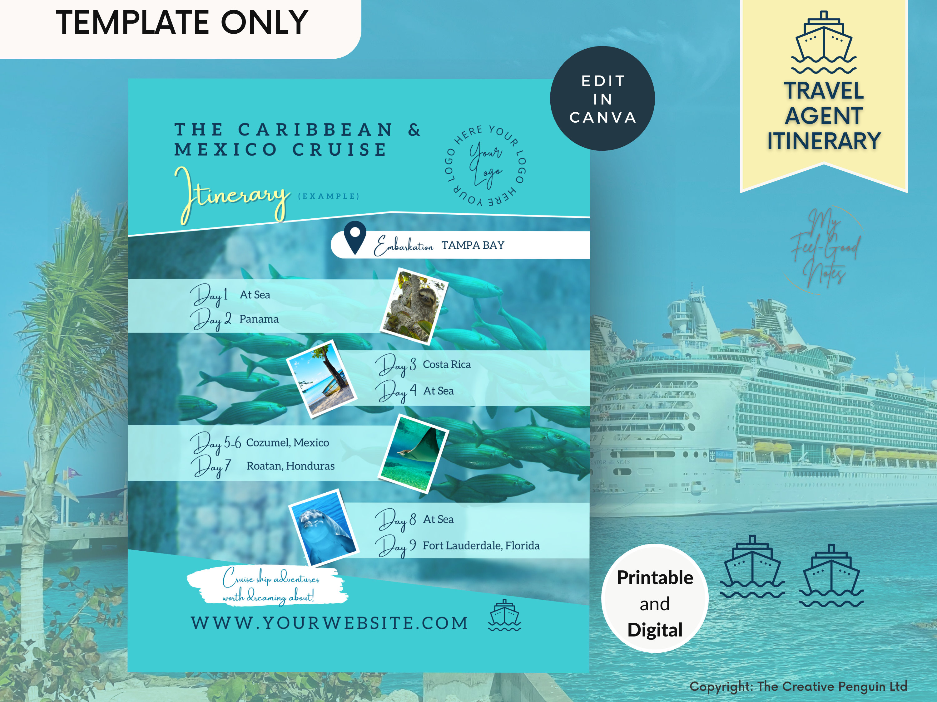 Cruise Flyer Template, Travel Agency Itinerary, Canva Editable, Agent ...